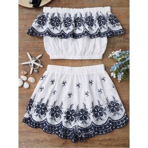 Shorts | Off The Shoulder Embroidered Two Piece Outfit | Poshmark